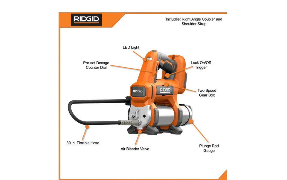 RIDGID R860445B 18V Cordless Grease Gun (Tool Only) | BigEasyMart.com