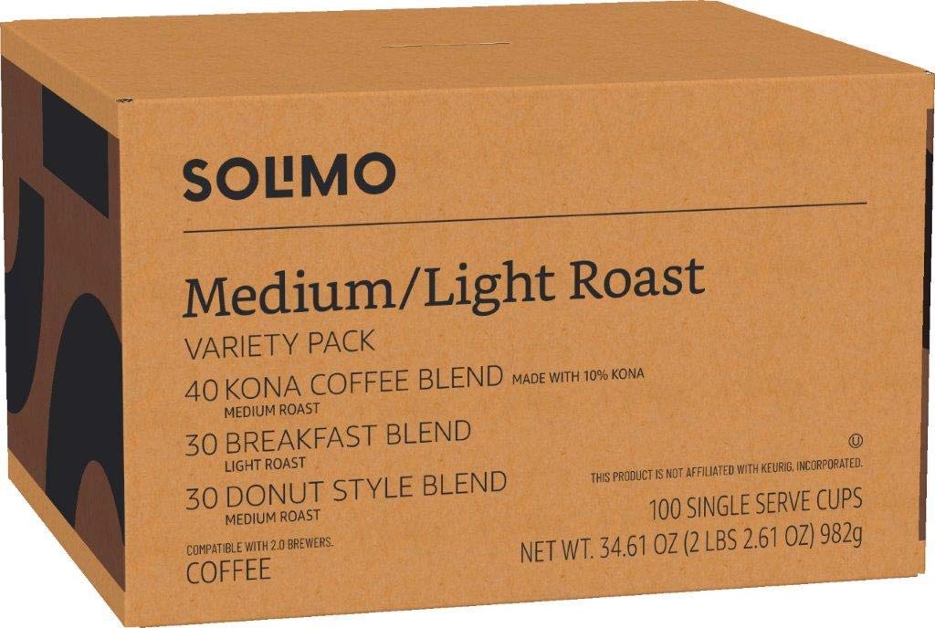 Solimo Light And Medium Roast Variety Pack Coffee Pods (Kona, Breakfast ...