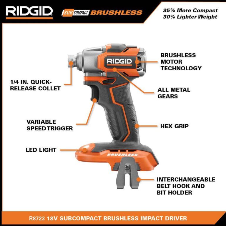 RIDGID R8723B 18V Brushless SubCompact 1/4 In. Impact Driver (Tool Only ...