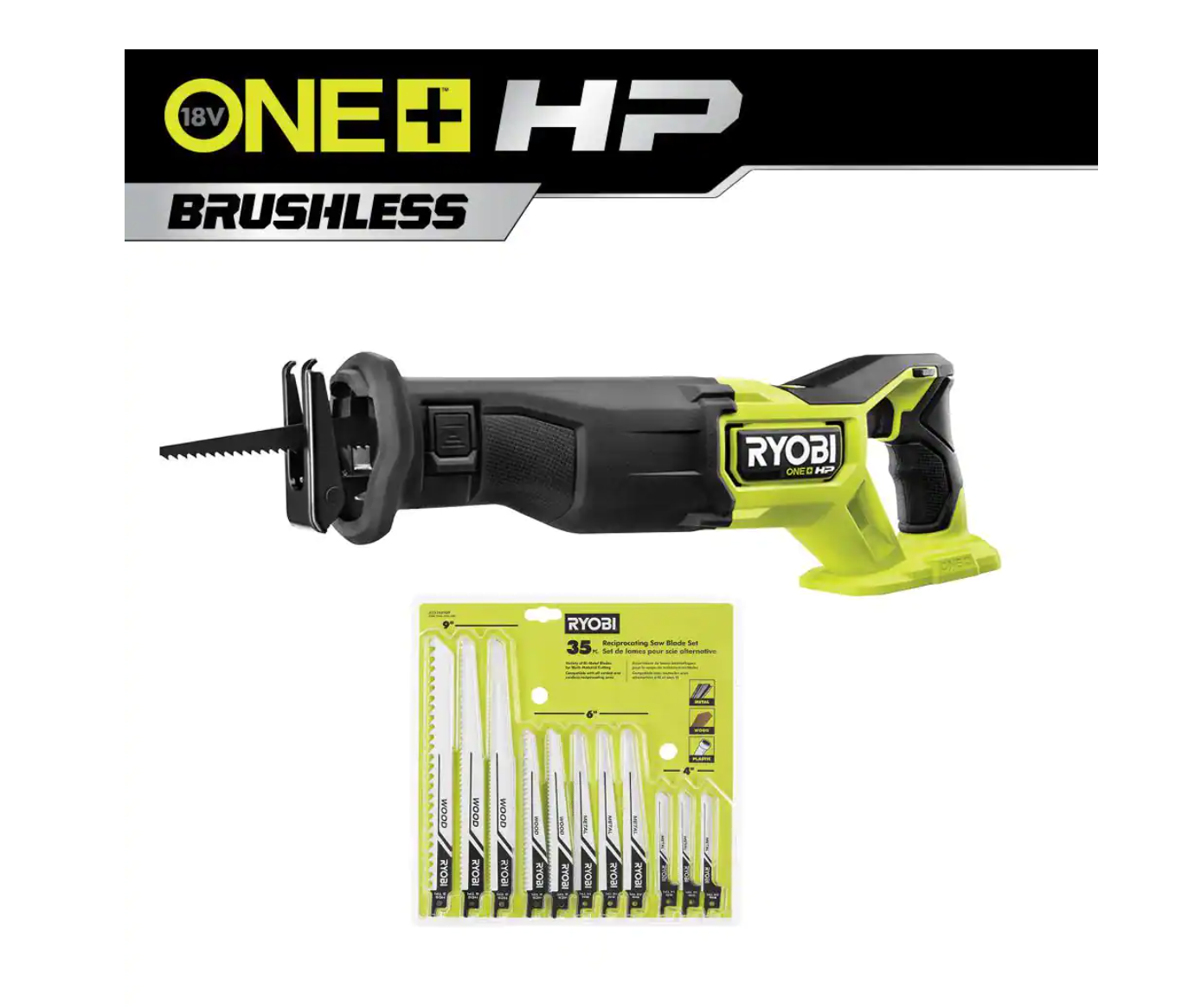 RYOBI PBLRS01B-A233501 ONE+ HP 18V Brushless Cordless Reciprocating Saw ...