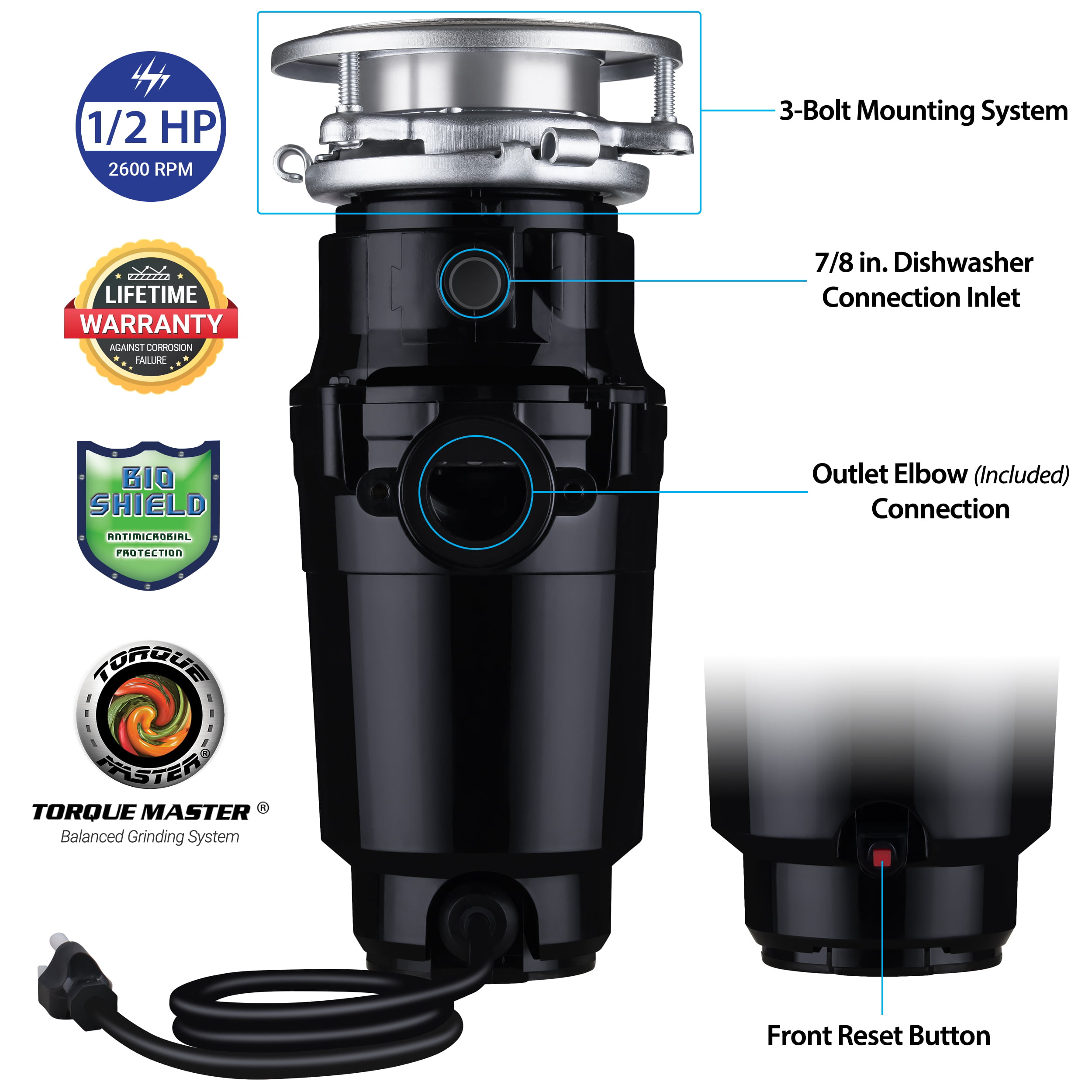Wastemaid 1/2 HP Economy Garbage Disposal 10-US-WM-058-3B | BigEasyMart.com