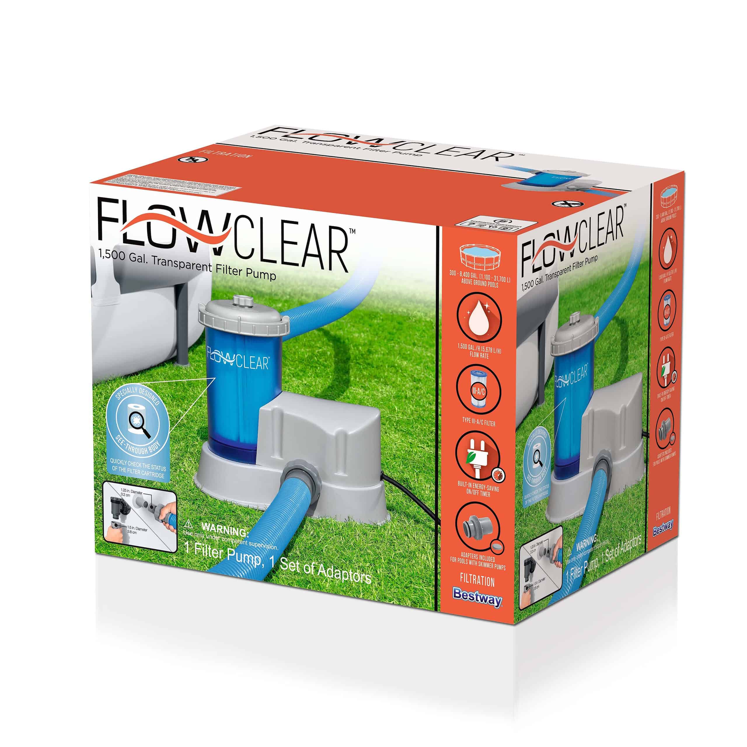 Flowclear 1500 Gal. Transparent Filter Above-Ground Pool Pump ...