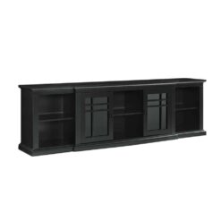 Welwick Designs 80 In. Black Transitional Wood And Glass-Door TV Stand ...