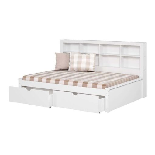 Donco Kids White Full Daybed With Bookcase And Drawers | BigEasyMart.com