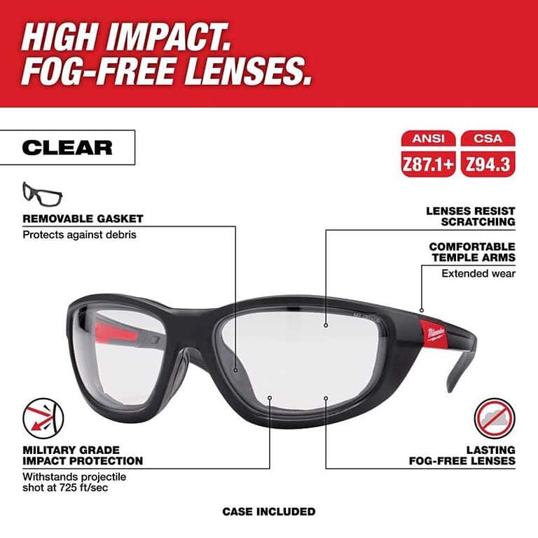 Milwaukee Anti-Fog Performance Safety Glasses With Gasket Clear Lens ...