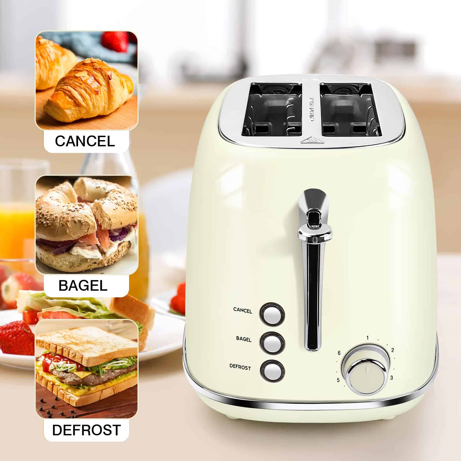 Toasters 2 Slice Retro Stainless Steel Toasters With Bagel, Cancel ...