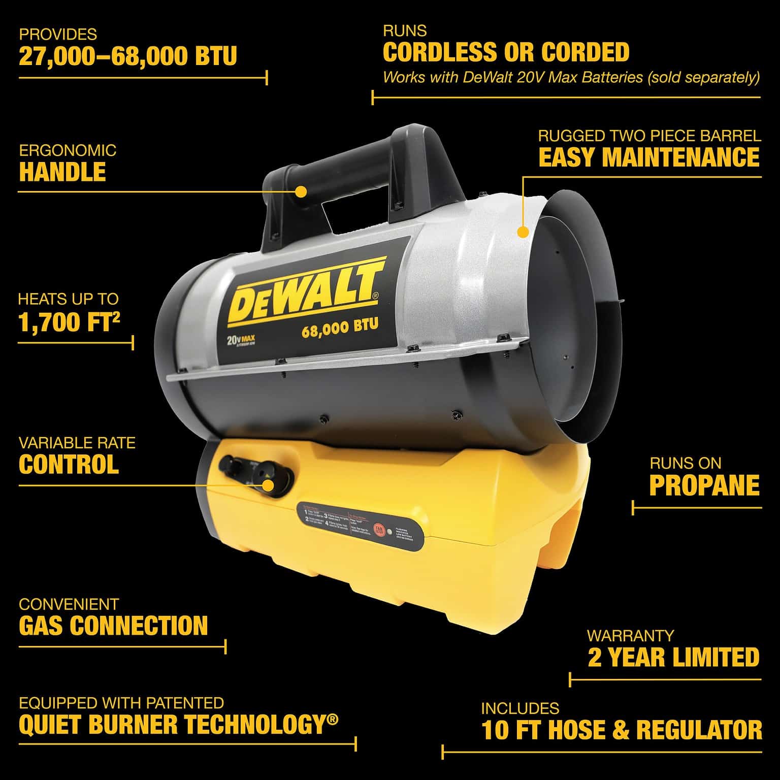 DEWALT Forced Air Propane 68000-BTU Outdoor Portable Forced Air Propane ...