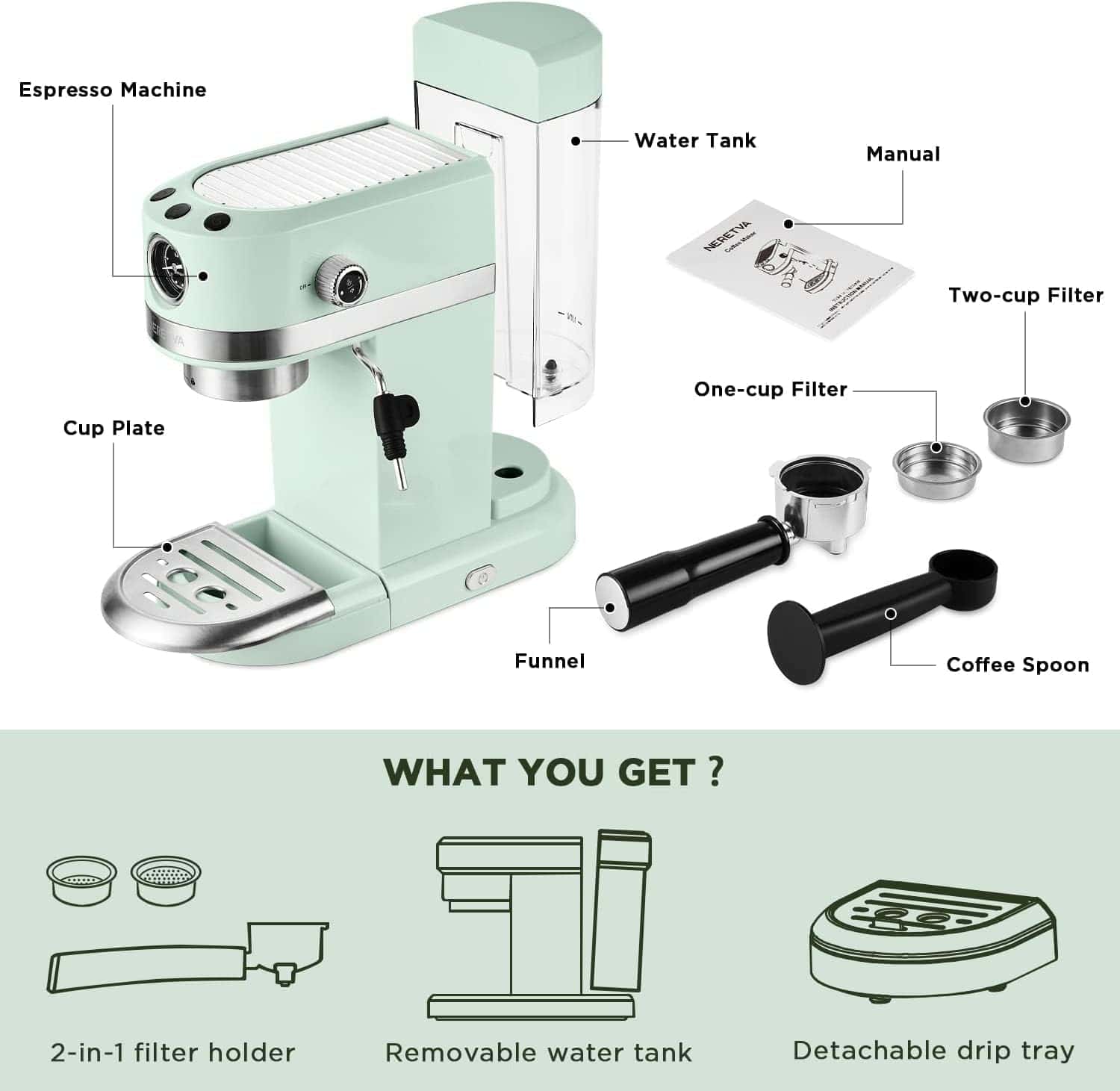 Neretva 20 Bar Espresso Coffee Machine With Steam Wand For Latte ...