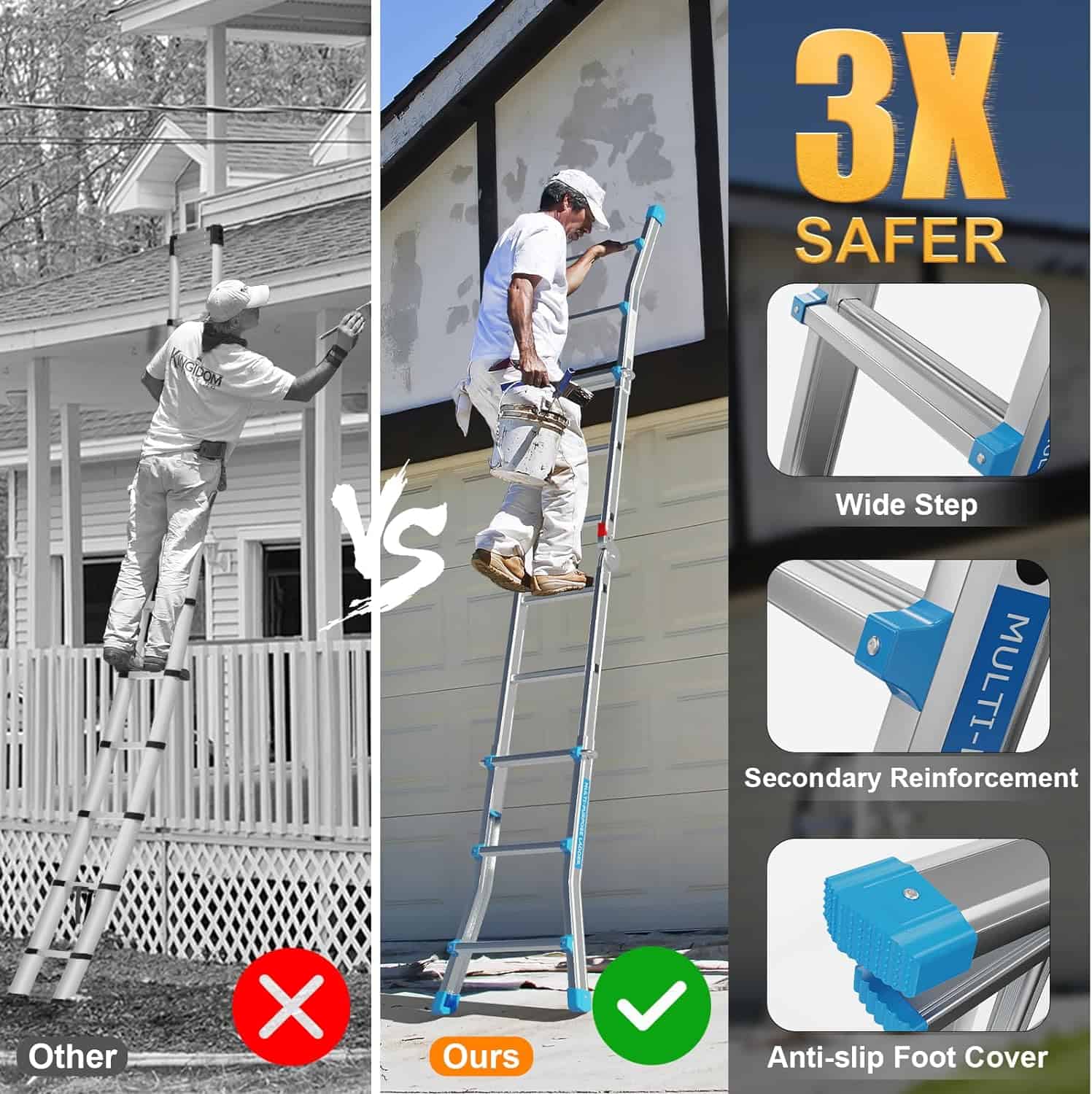 LUISLADDERS Ladder, A Frame 3 Step Ladder Telescoping Ladder ...