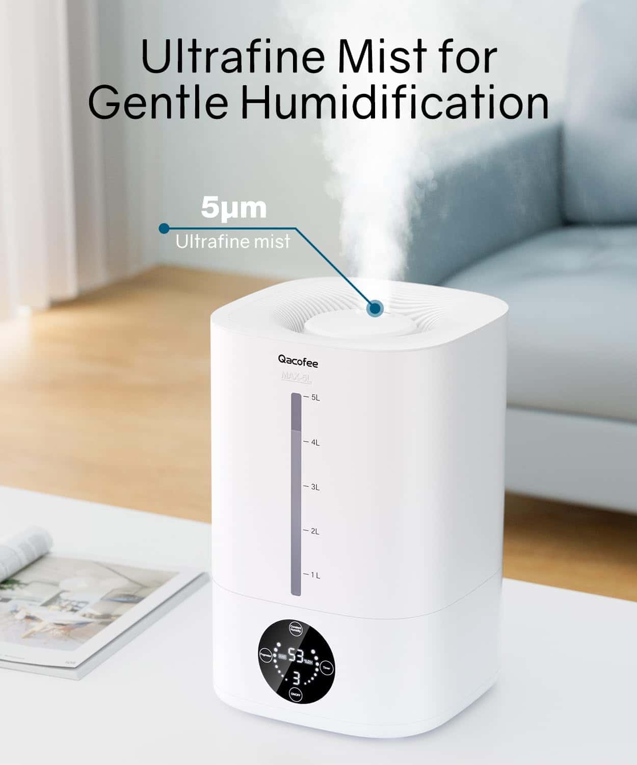Qacofee 5L Humidifiers For Bedroom, Qacofee Humidifier, Whisper-Quiet ...