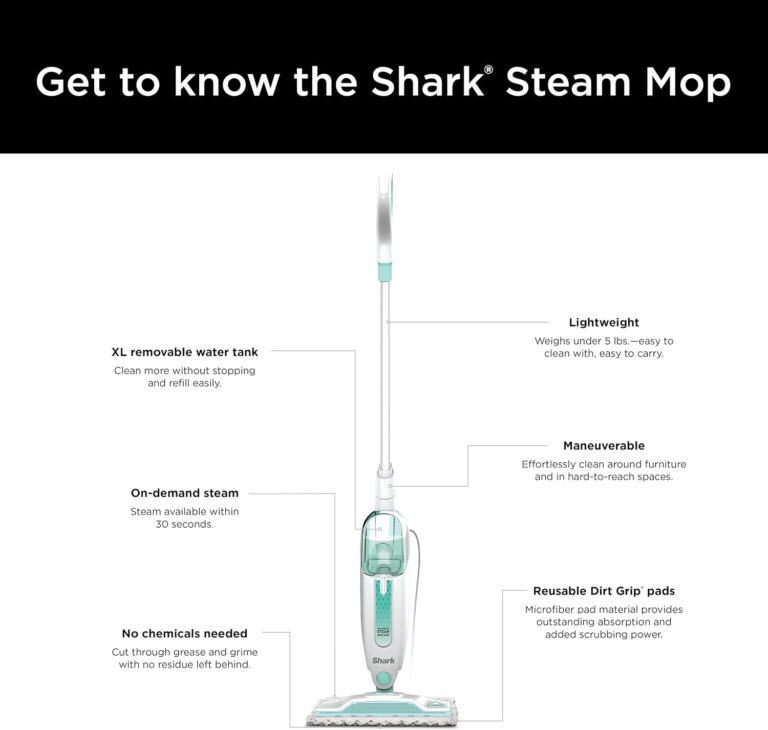 Shark S1000 Steam Mop With 2 Dirt Grip Pads, Lightweight, White/Seafoam ...
