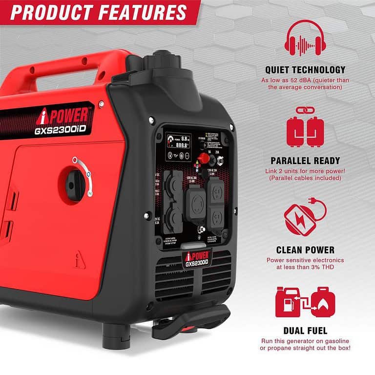 A-iPower GXS2300iD 2300-Watt Recoil Start Gas Propane Powered Ultra Light-Weight Inverter ...