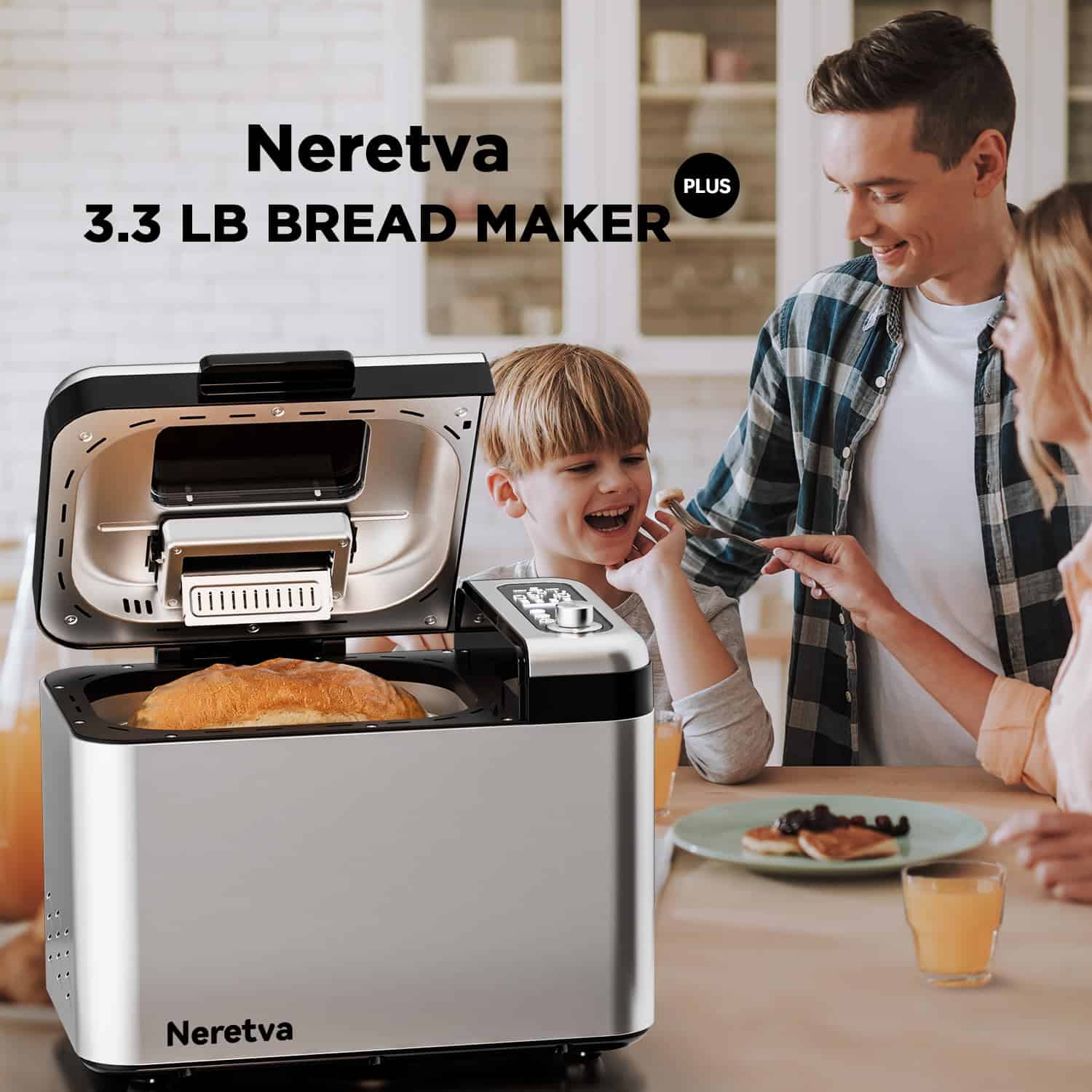 Neretva Bread Maker Machine, 15-in-1 3.3LB Automatic Breadmaker With ...
