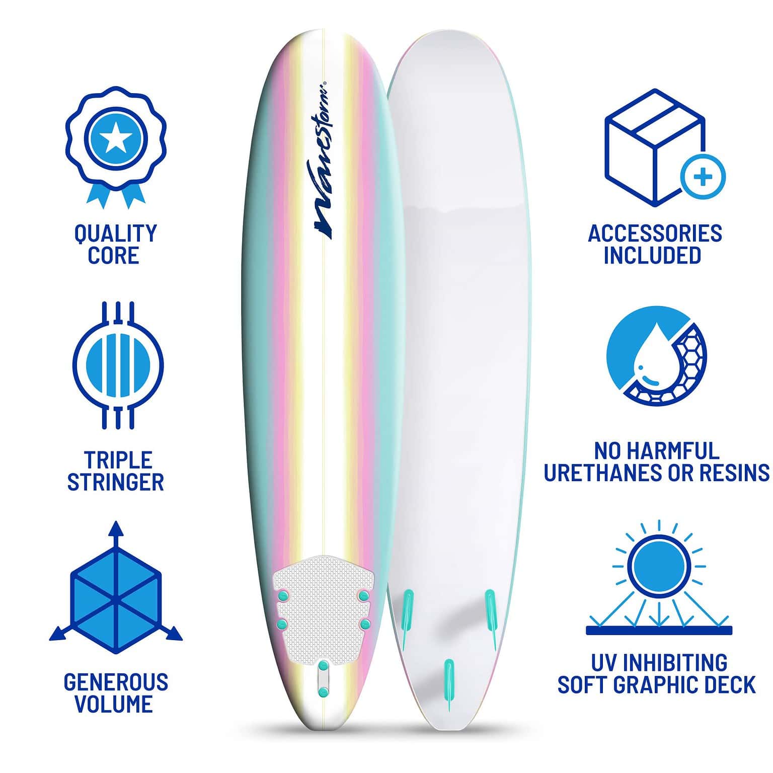 Wavestorm - Classic Soft Top Foam 8ft Surfboard - Burst | BigEasyMart.com