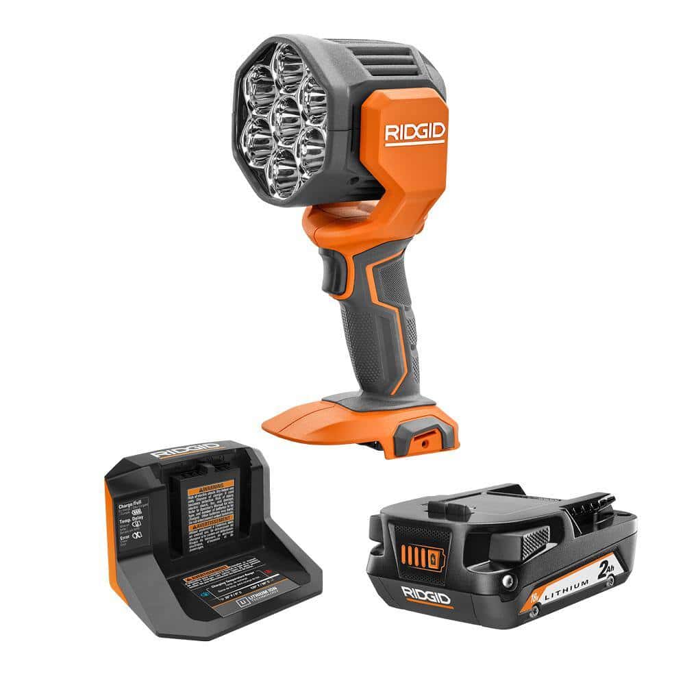 RIDGID R8699KN 18V Cordless LED Spotlight Kit With 2.0 Ah Battery And ...