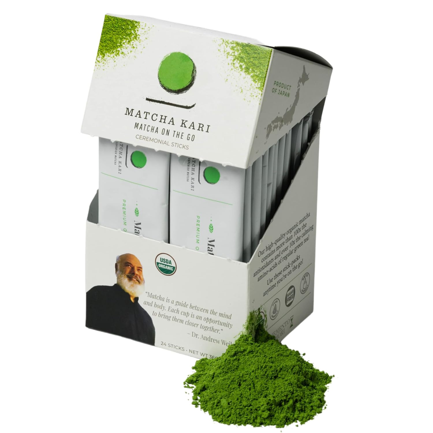 Matcha Green Tea Powder Single Serving Sticks, Dr. Weil's Ceremonial ...
