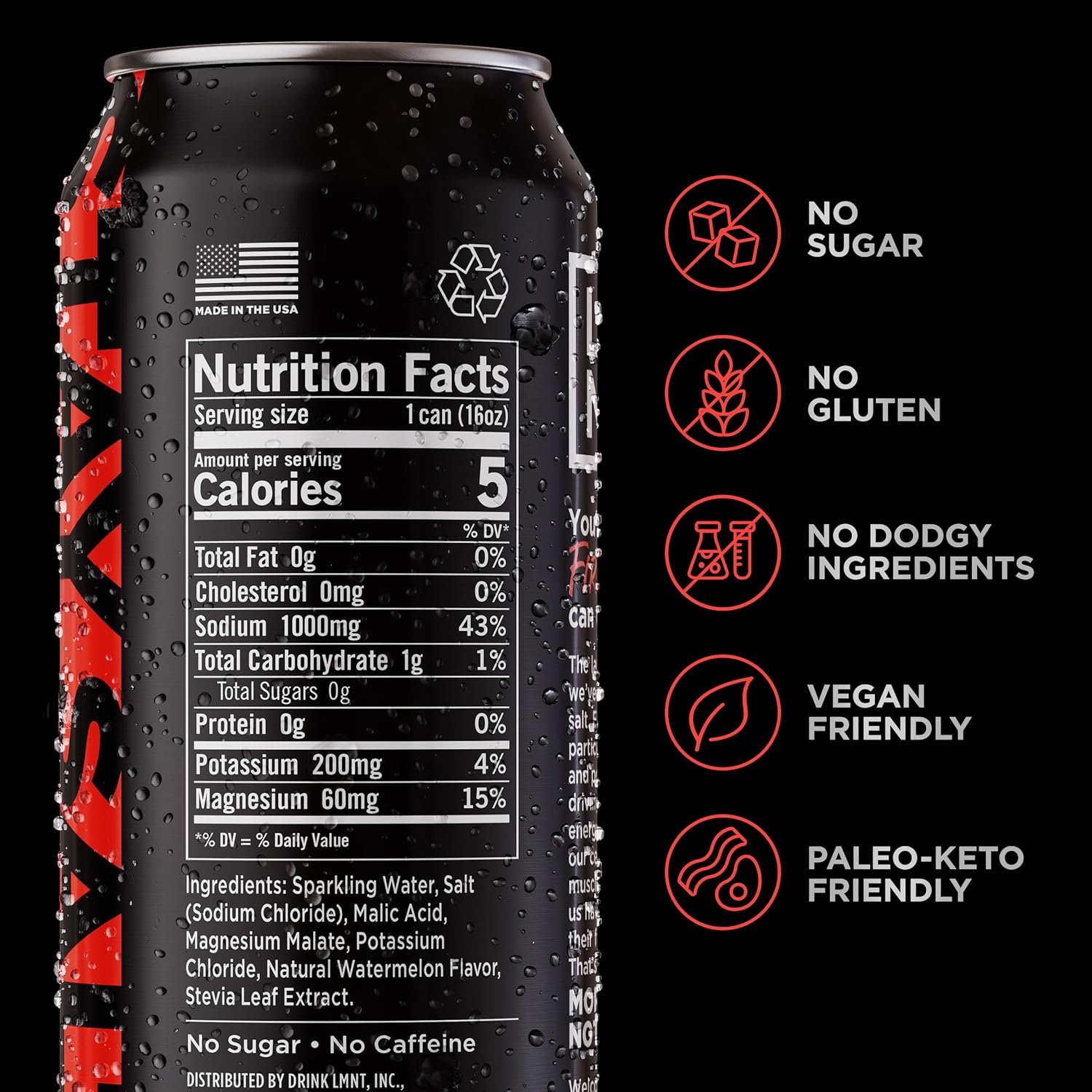 LMNT Sparkling Electrolyte Drink - Watermelon Salt | 12-Count ...