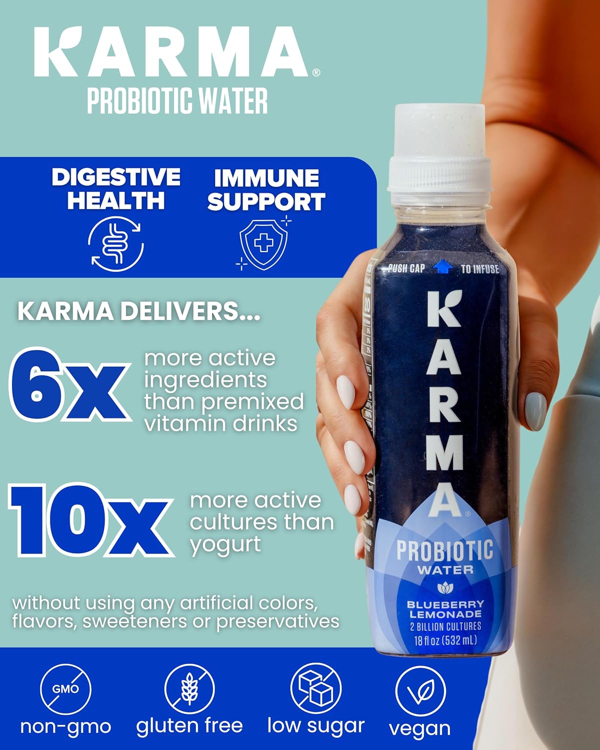Karma Probiotic Water - 12 Pack, Blueberry Lemonade Drink - Immune ...