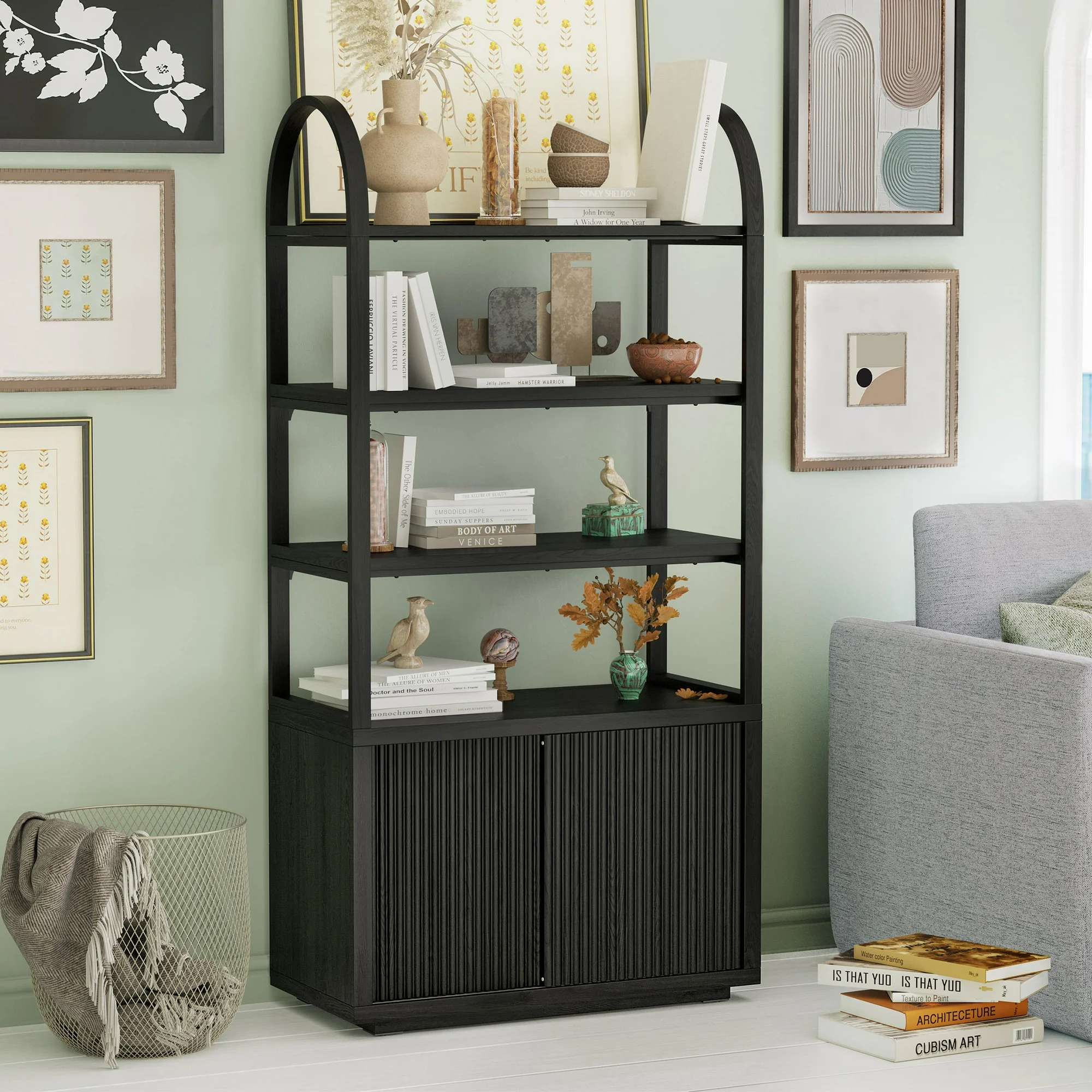 Beautiful Fluted 3-Shelf Bookcase With Storage Cabinet By Drew ...