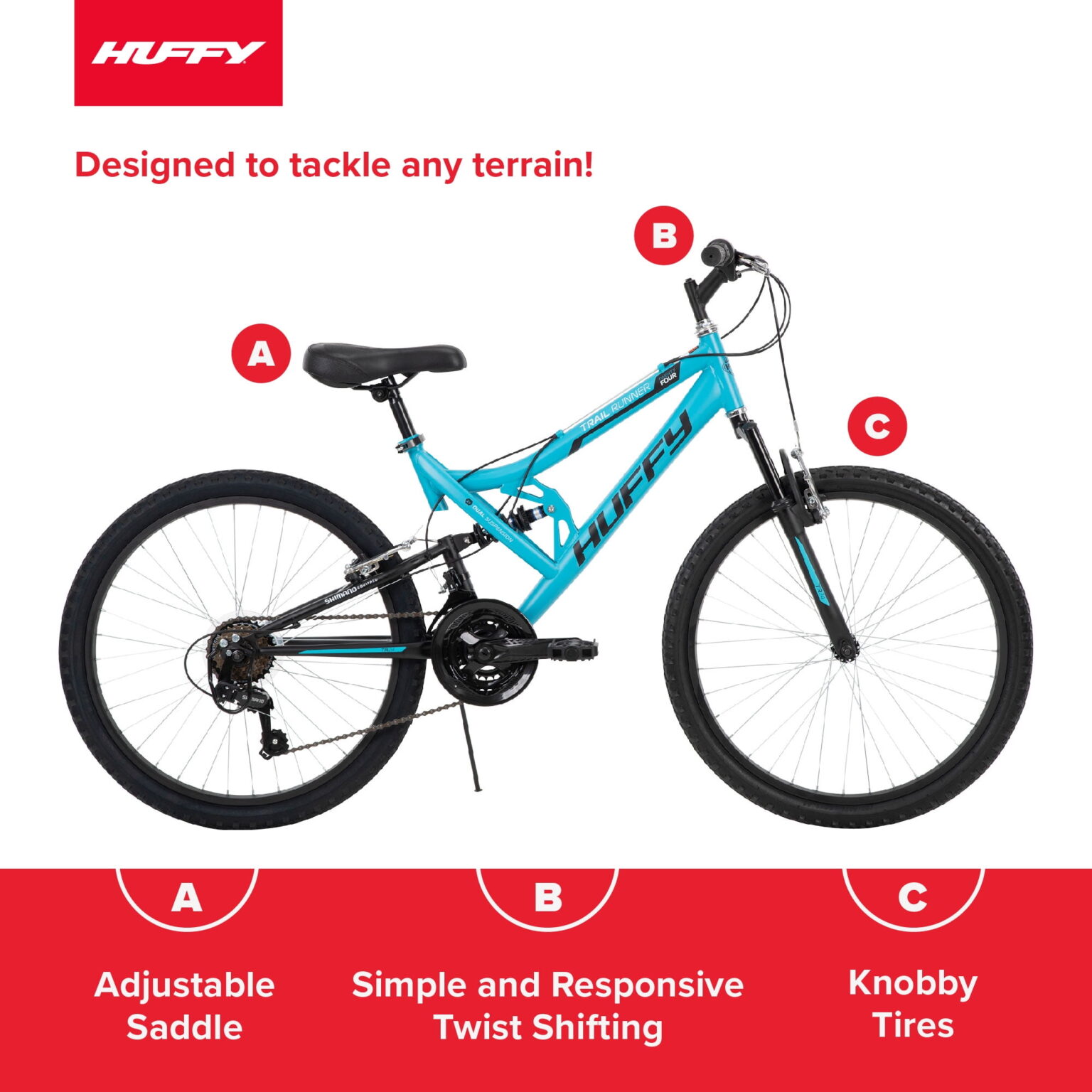 Huffy 24" Trail Runner Mountain Bike, Fits Riders 4'8" - 5'8", Teal ...