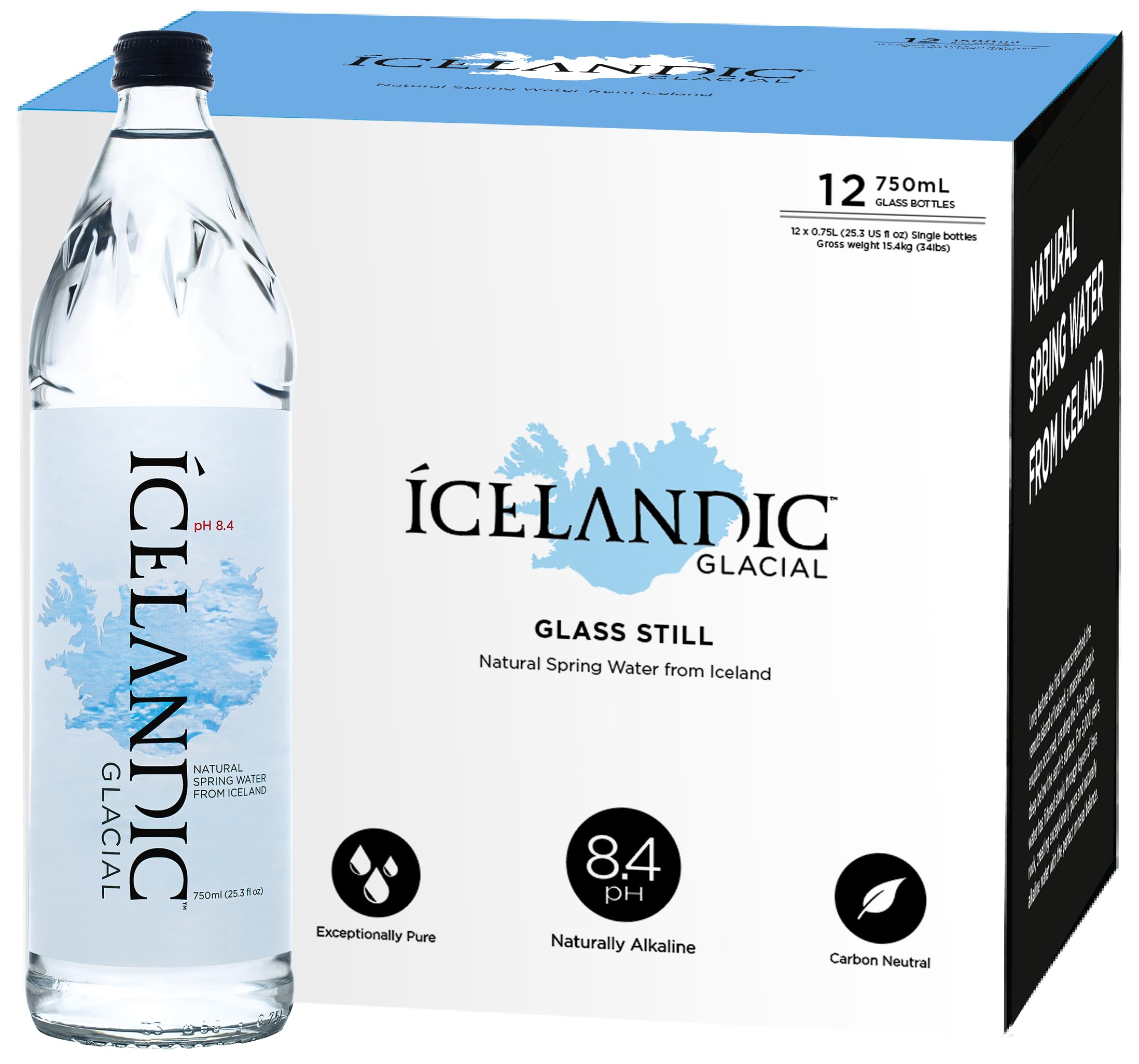 Icelandic Glacial Natural Spring Water, Still, 25.3 Oz Glass Bottles ...