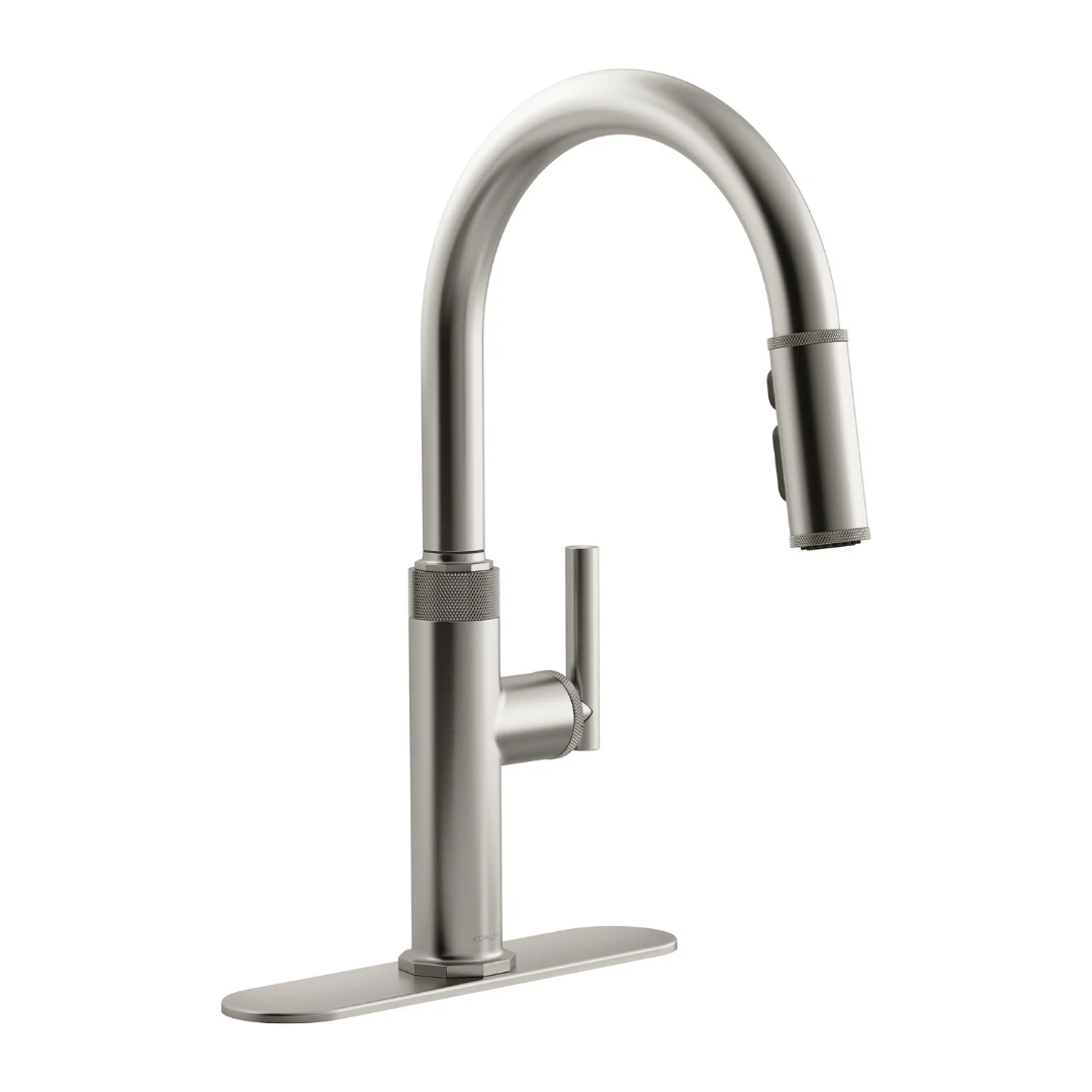 KOHLER Lathe Vibrant Stainless Single Handle Deck-mount Pull-down ...