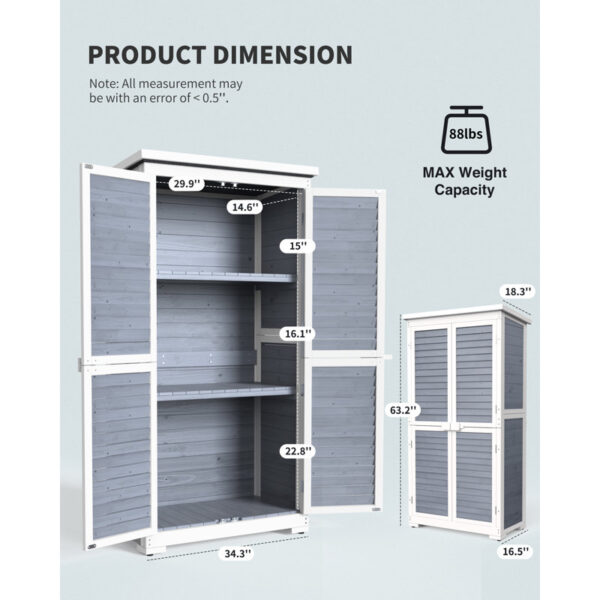 Aiho 63-Inch High Solid Wood Vertical Storage Shed, Gray | BigEasyMart.com