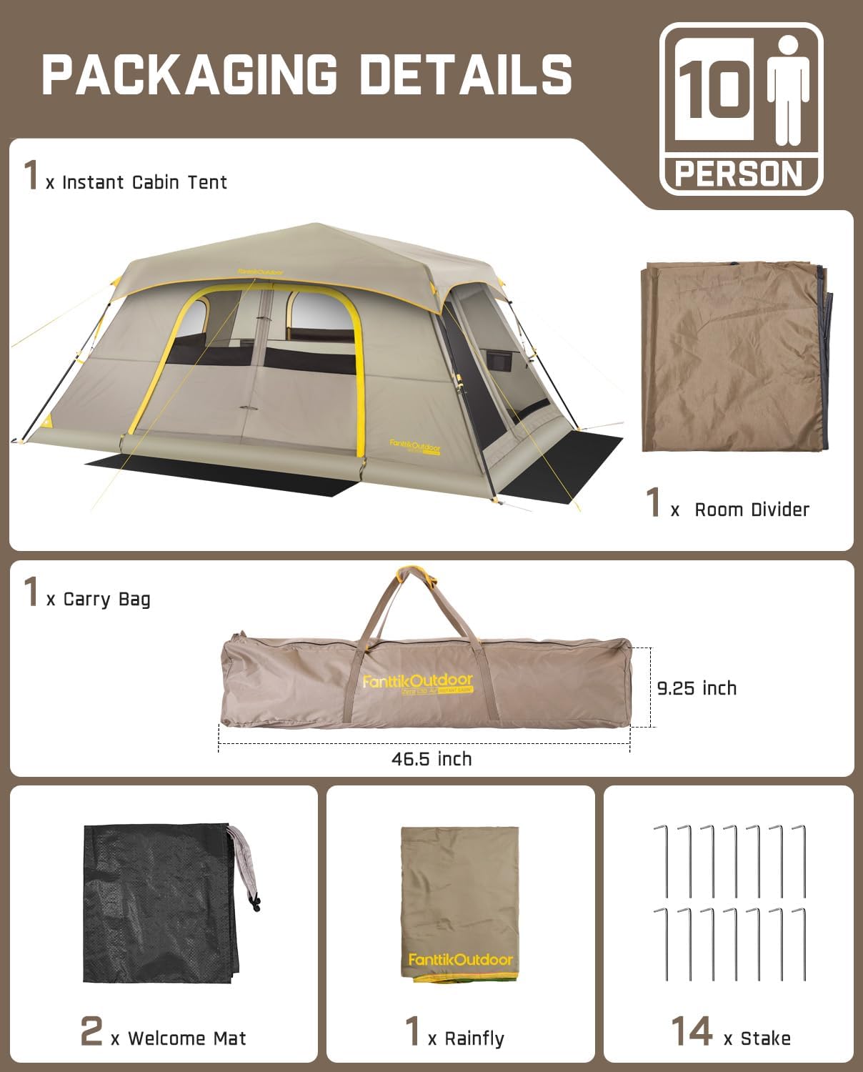 FanttikOutdoor Zeta C8 Air/C10 Air Camping Tent, Lightweight 10 Person ...