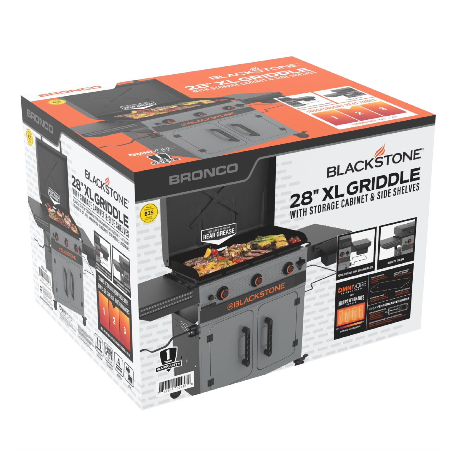 Blackstone Bronco 3-Burner 28" XL Omnivore Griddle With Dual Side ...