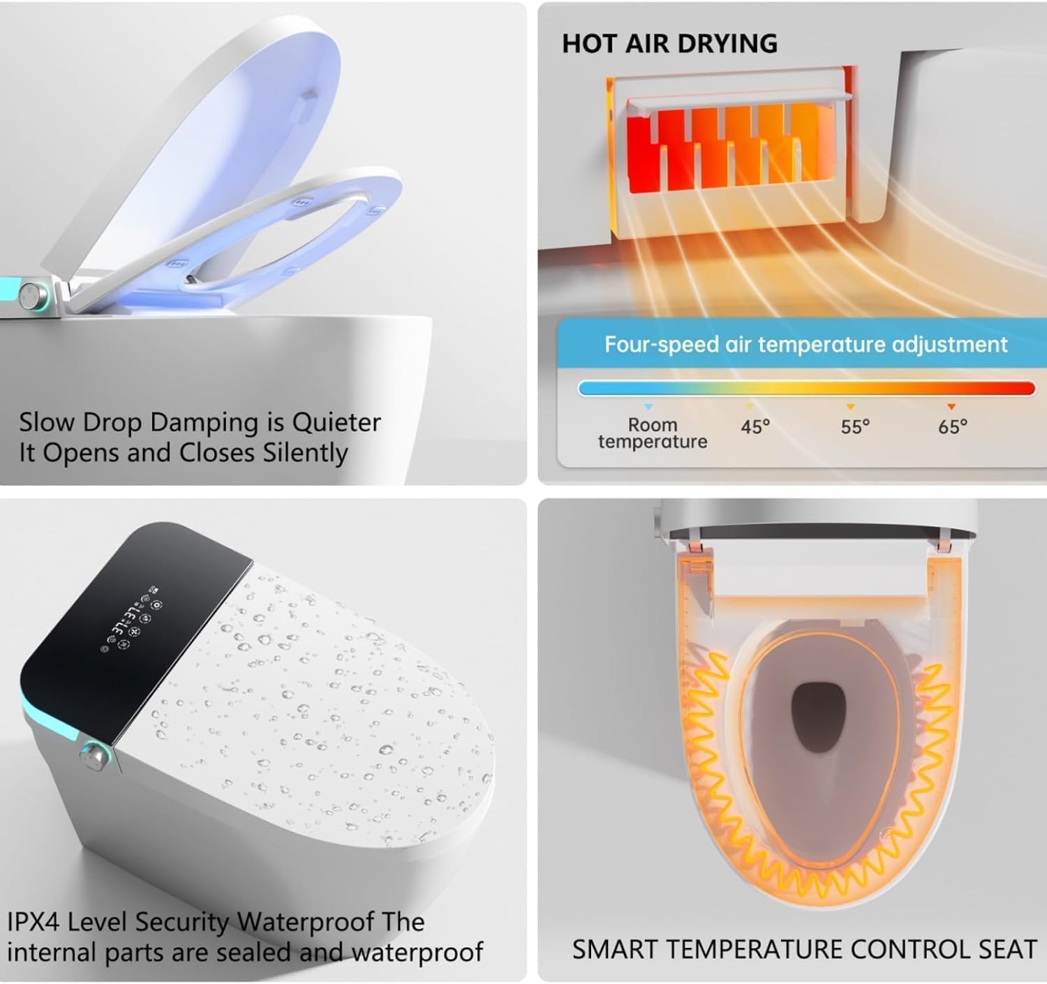 TDH Smart Tankless Toilet, Heated Seat With Warm Water Sprayer & Dryer ...